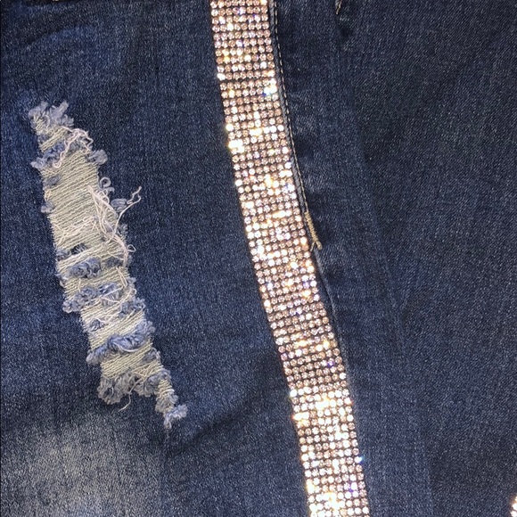 Jeans | Distressed Denim Jeans With Rhinestones | Poshmark